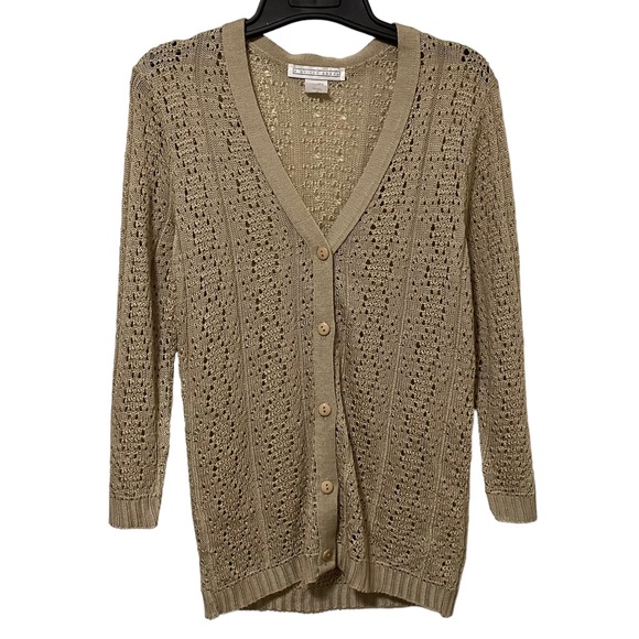 Vintage | Sweaters | Vintage A Knitch Above Knit Tan Crochet Cardigan ...